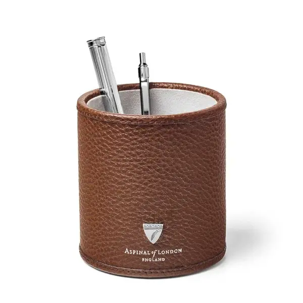 ASPINAL OF LONDON Round Pen Pot In Pebble - Brown