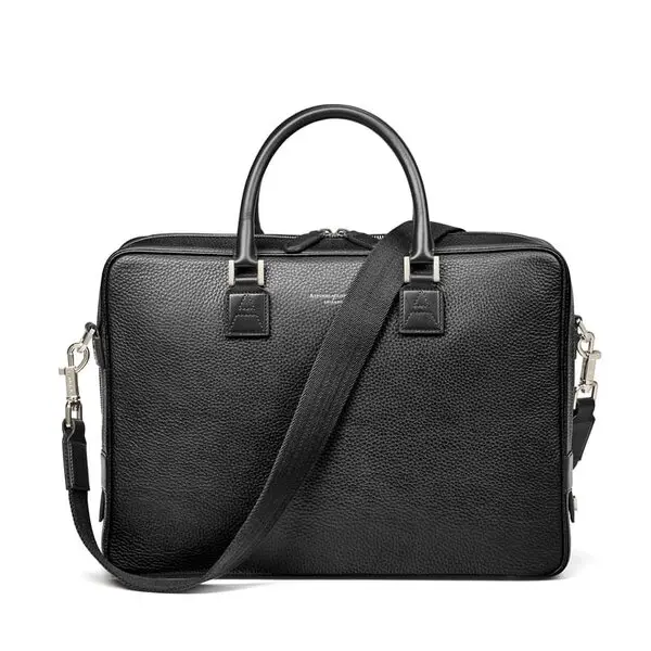 ASPINAL OF LONDON Mount Street Laptop Briefcase Bag In Navy Saffiano - Black