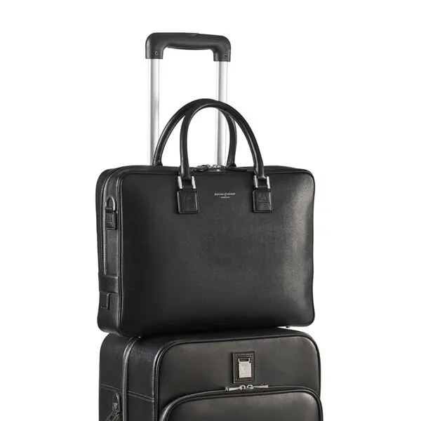ASPINAL OF LONDON Mount Street Leather Laptop Briefcase - Black