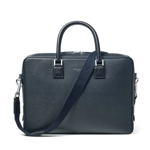 ASPINAL OF LONDON Leather Laptop Briefcase Bag - Blue