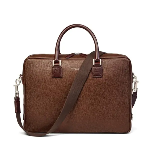 ASPINAL OF LONDON Mount Street Leather Laptop Briefcase - Brown