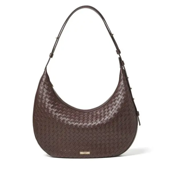 ASPINAL OF LONDON Soho Crescent In Chocolate Woven Leather - Brown