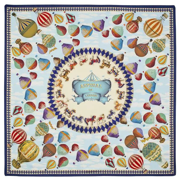 ASPINAL OF LONDON Hot Air Balloon Silk Scarf In Navy Pure Silk Twill - Blue