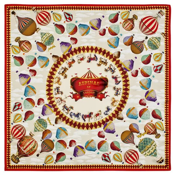 ASPINAL OF LONDON Hot Air Balloon Silk Scarf In Pure Silk Twill - Red