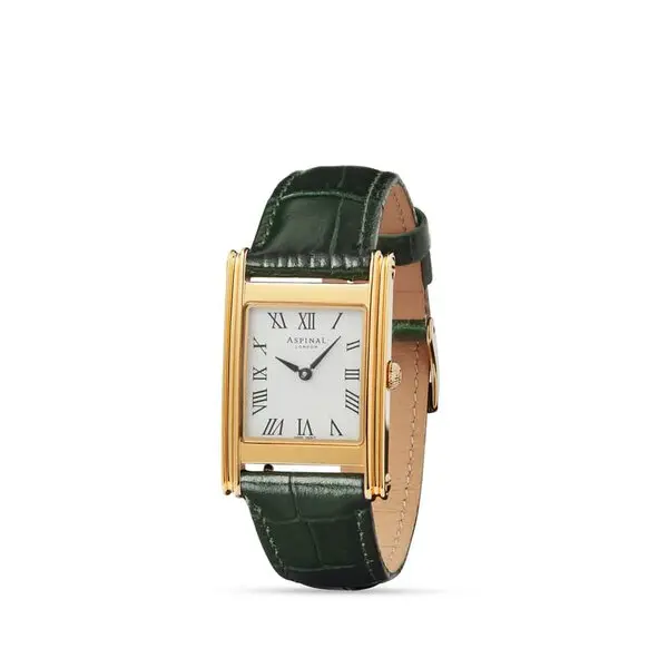 ASPINAL OF LONDON The Mayfair® Watch In 23ct Gold Plated - Green