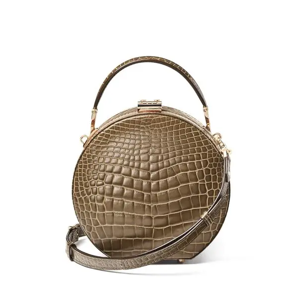 ASPINAL OF LONDON Hat Box In Patent Croc - Brown