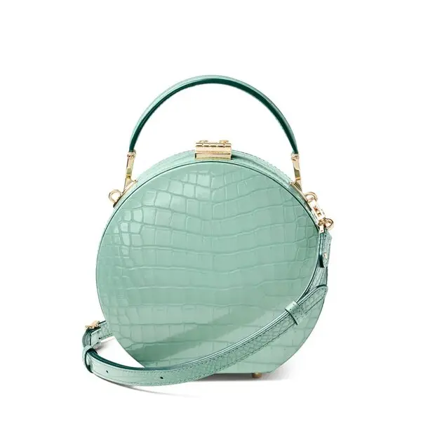 ASPINAL OF LONDON Hat Box In Ever Patent Croc - Green
