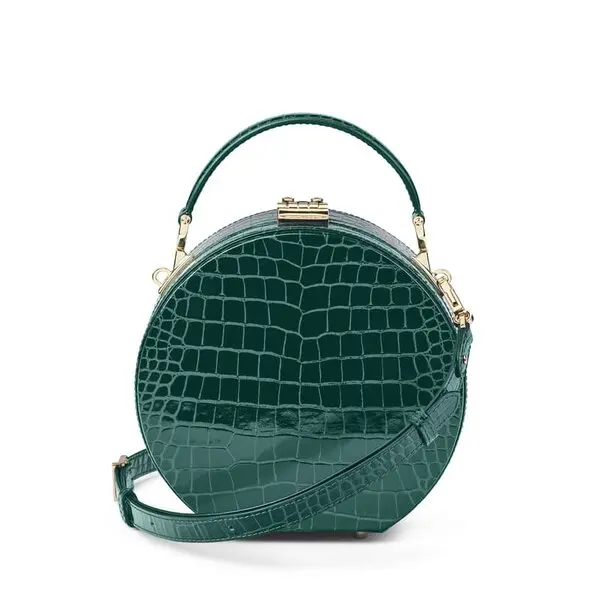 ASPINAL OF LONDON Patent Croc Hat Box Bag - Green