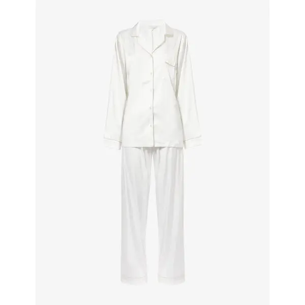 THE NAP CO Contrast-piping Straight-leg Stretch-woven Pyjama Set - Vanilla/beige Piping
