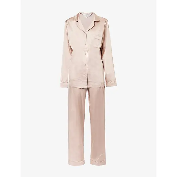 THE NAP CO Contrast-piping Straight-leg Stretch-woven Pyjama Set - Warm Beige
