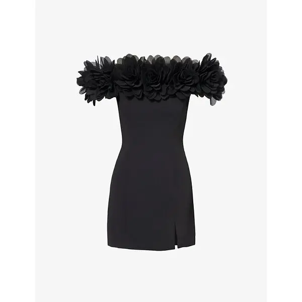 Nadine Merabi Floral-Appliqu Bardot Mini Dress - Black | Editorialist
