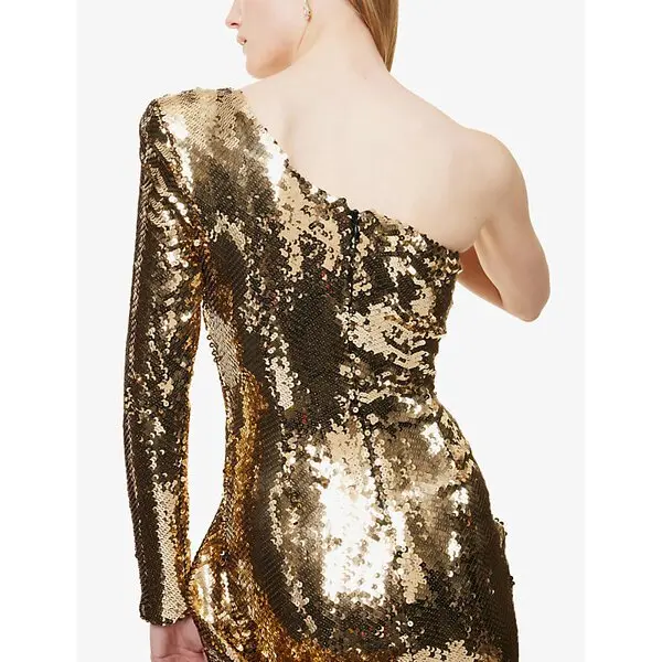 slim fit dress slacks Celina Gold Dress by Nadine Merabi for Hire – High St. Hire main image 1