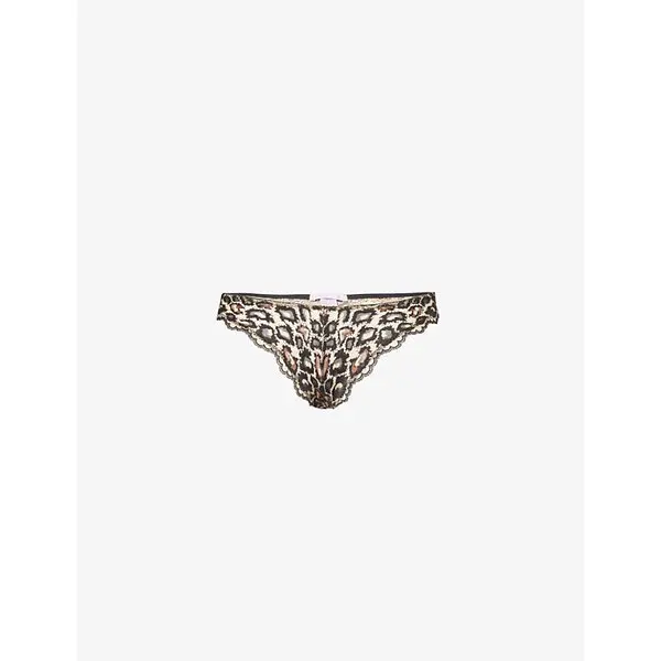SAVAGE X FENTY On The Prowl Leopard-print Lace Thong - Beige Brule/drk Chc Brwn