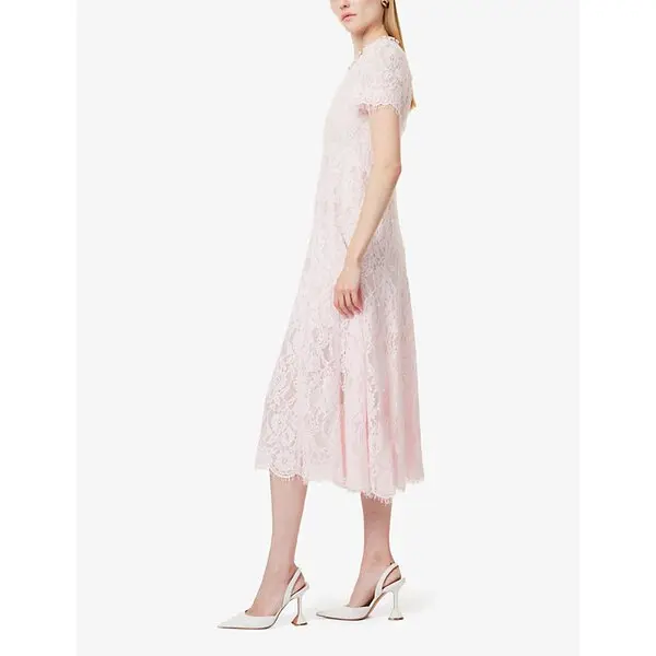 Self-Portrait Embellished-Neckline Lace Midi Dress In Pink - 50% Off |  Editorialist