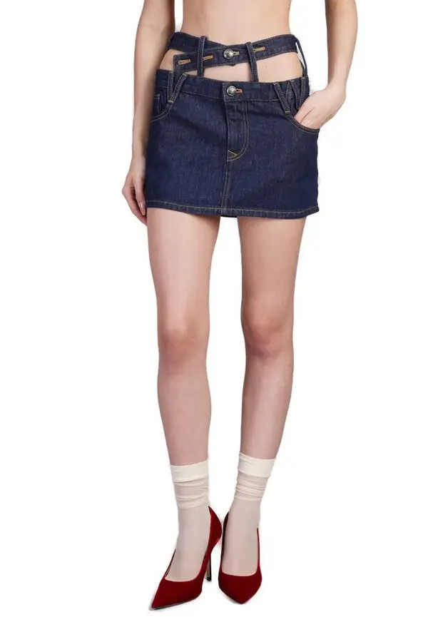 Vivienne Westwood Double Waistband Cut-Out Denim Skirt In Blue