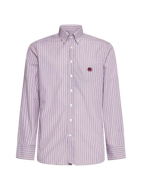 Etro Logo Embroidered Striped Shirt In Multi - 46% Off