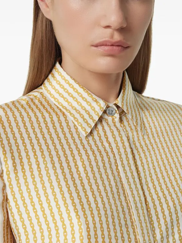 Versace Pinstripe Chain Silk Shirt - Neutrals