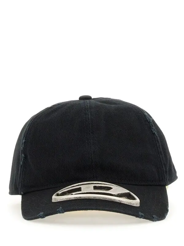 Diesel Baseball Cap With Oval D Plaque In Black - 36% Off
