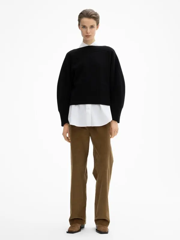 HOUSE OF DAGMAR Curved Merino Wool Knit Sweater