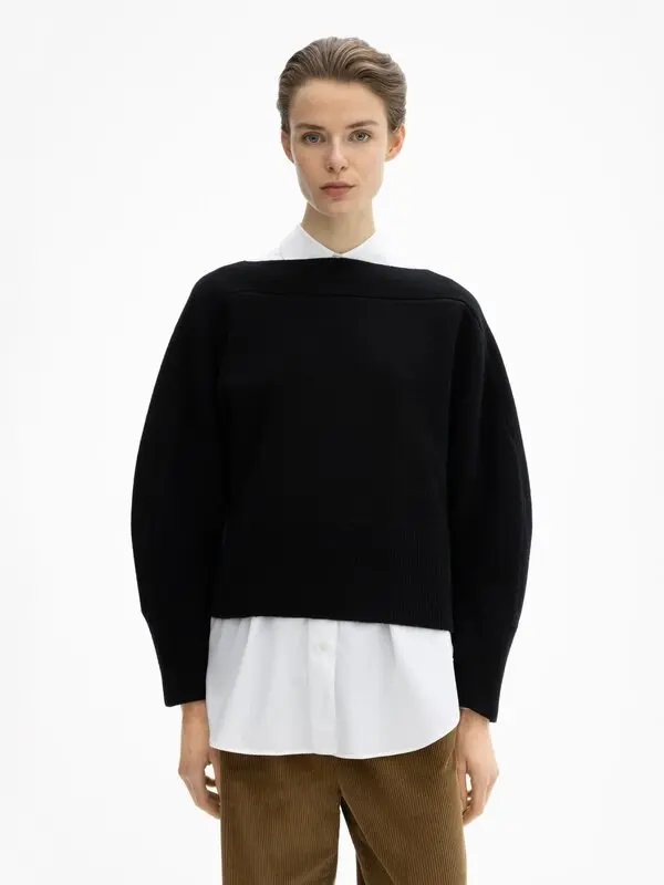 HOUSE OF DAGMAR Curved Merino Wool Knit Sweater