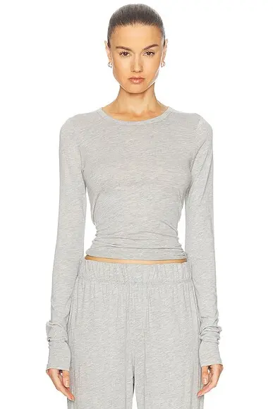 Eterne Fitted Crewneck Long Sleeve Top - Heather Grey