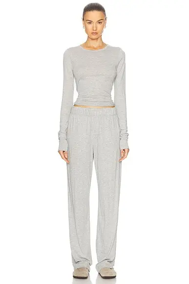 Eterne Fitted Crewneck Long Sleeve Top - Heather Grey
