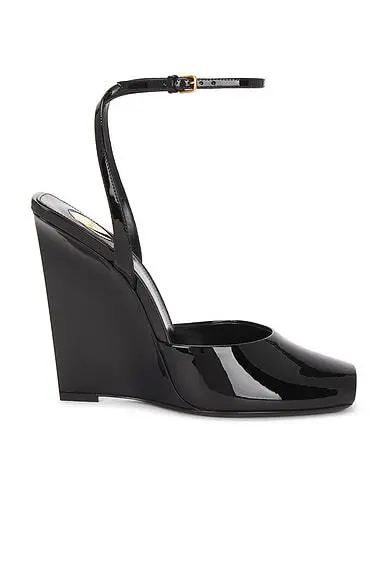 Saint Laurent Peep Toe Wedge - Nero