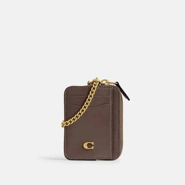 COACH Essential Chain Card Case - Brass/dark Stone