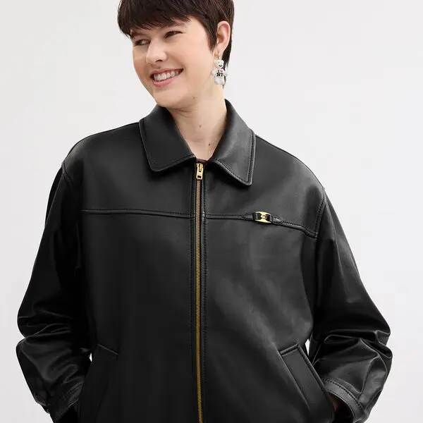 COACH Heritage C Plaque Oversized Leather Jacket