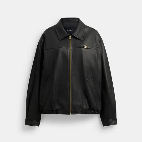 COACH Heritage C Plaque Leather Jacket - Black