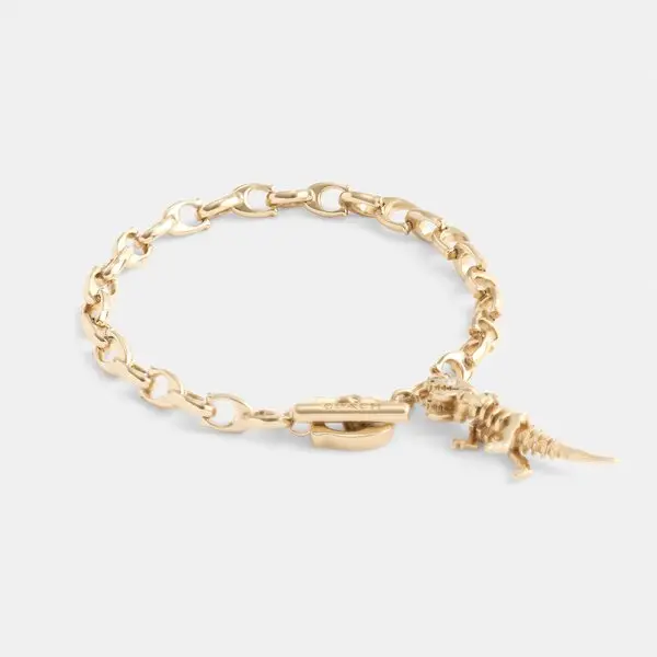 COACH Skeletal Rexy Signature Chain Bracelet With Crystal Detail - Gold