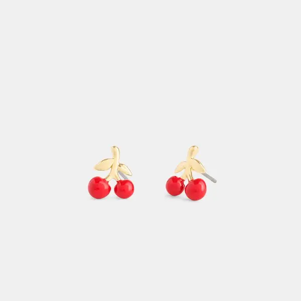 COACH Cherry Stud Earrings - Gold/red