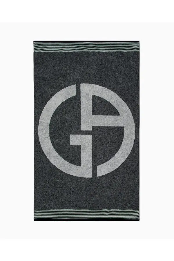 Giorgio Armani Cotton-terry Beach Towel With Oversized Jacquard Ga Logo - Blue