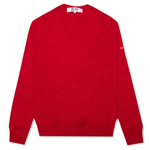Play Comme Des Garcon Small Heart On Sleeve V-neck Sweater - Red