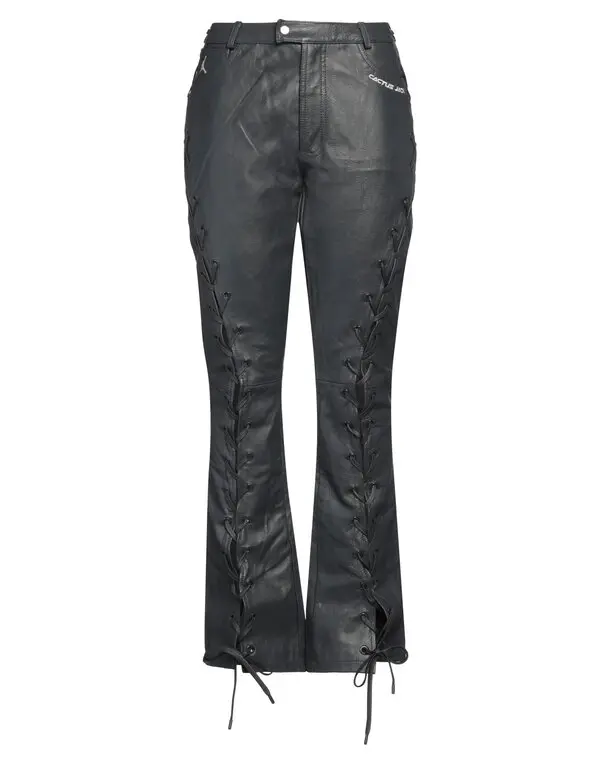 JORDAN Calfskin Flared Pants With Lace-up Detail - Grey