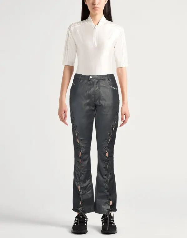 JORDAN Calfskin Flared Pants With Lace-up Detail - Grey