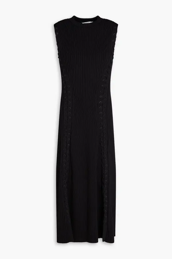 Simkhai Lorena Lace-up Ribbed-knit Midi Dress