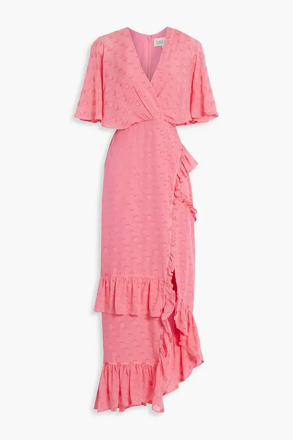 Saloni Rose Wrap-Effect Fil Coupé Maxi Dress In Bubblegum 55