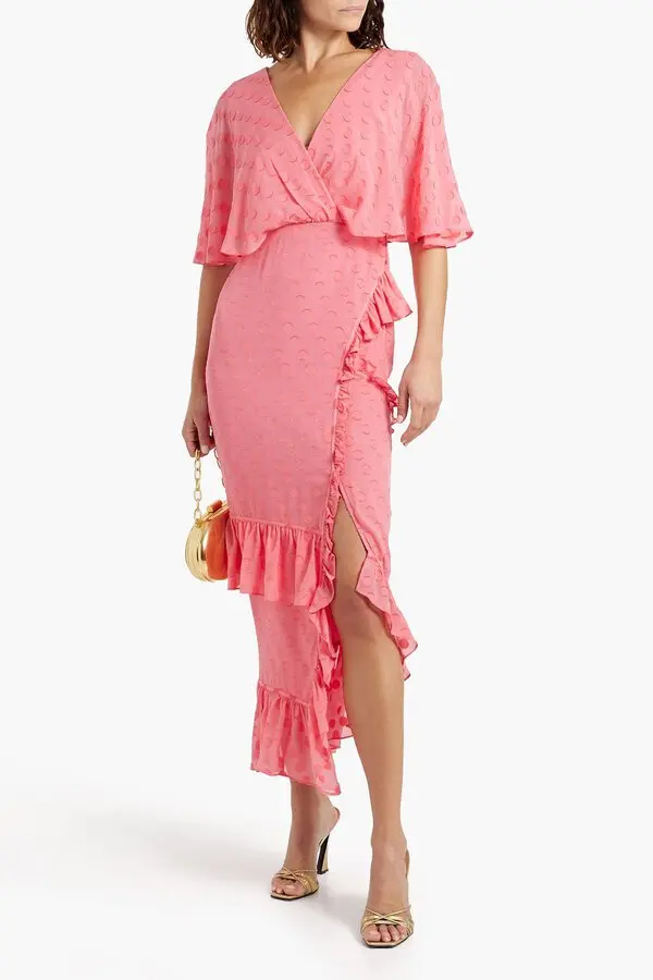 Saloni Rose Wrap-effect Fil Coupé Maxi Dress - Bubblegum
