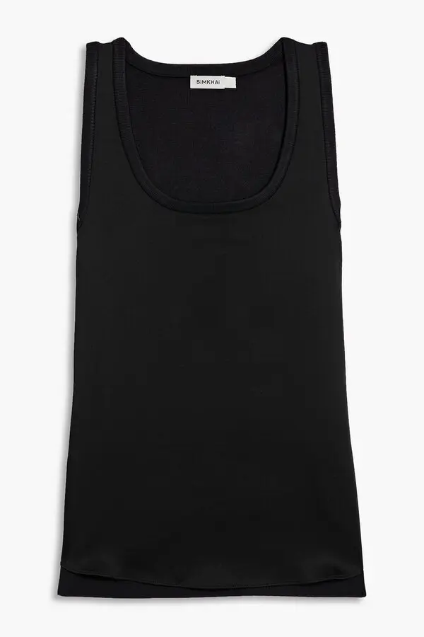 Simkhai Faro Satin-paneled Stretch-knit Tank - Black