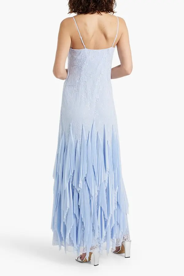Simkhai Gertrude Pleated Chiffon And Lace Gown In Light Blue 60
