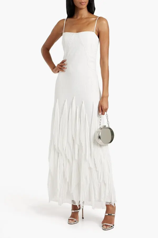 open lace back dress Berylove Women Off The Shoulder White Maxi Dress A Line Ruched Chiffon Engagement Dress, White / Custom main image 0