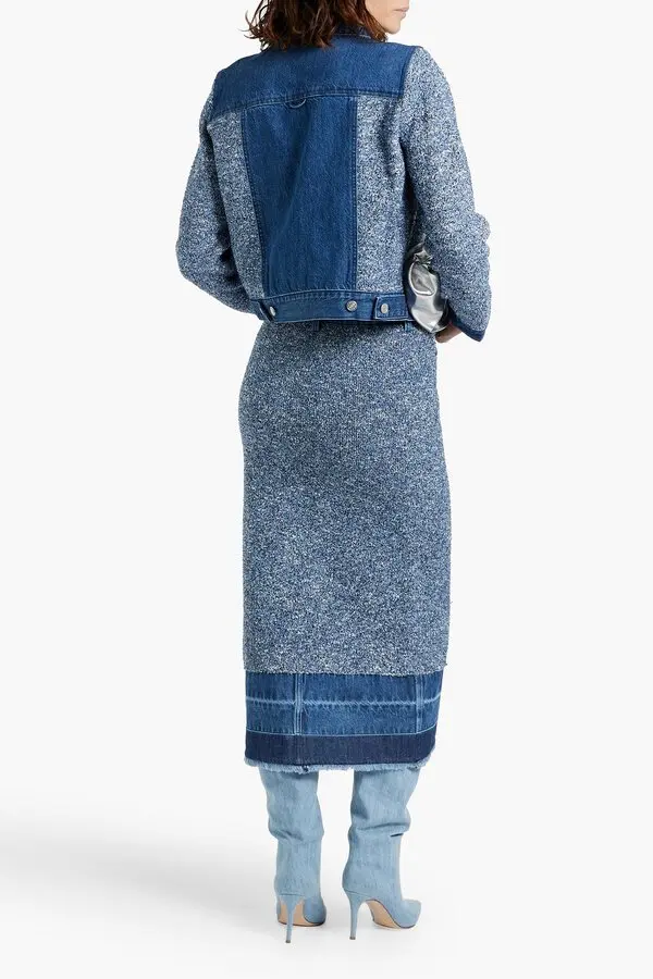 Simkhai Baylin Denim-paneled Bouclé-knit Jacket