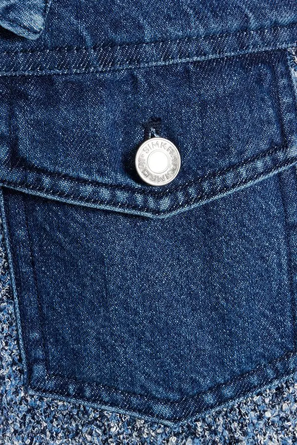 Simkhai Baylin Denim-paneled Bouclé-knit Jacket