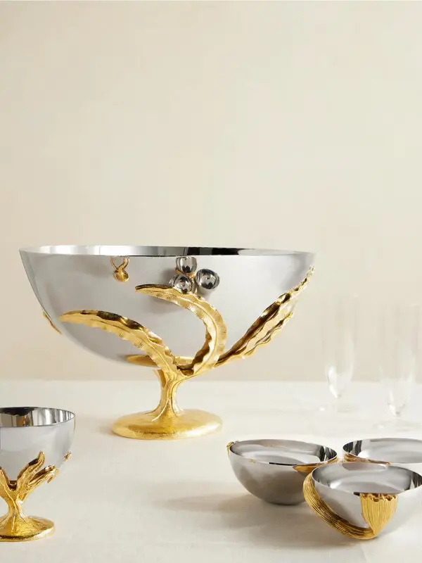 L'Objet Fern Large Gold-plated Stainless Steel Bowl - Silver