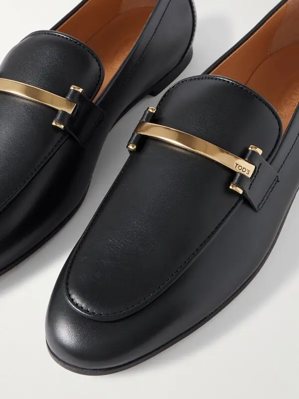 TOD'S Embellished Leather Loafers - Black