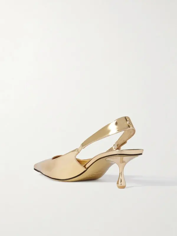 JIMMY CHOO Amel 50 Logo-embellished Metallic Leather Slingback Pumps - Gold