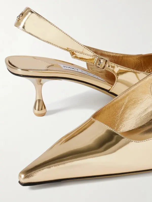 JIMMY CHOO Amel 50 Logo-embellished Metallic Leather Slingback Pumps - Gold