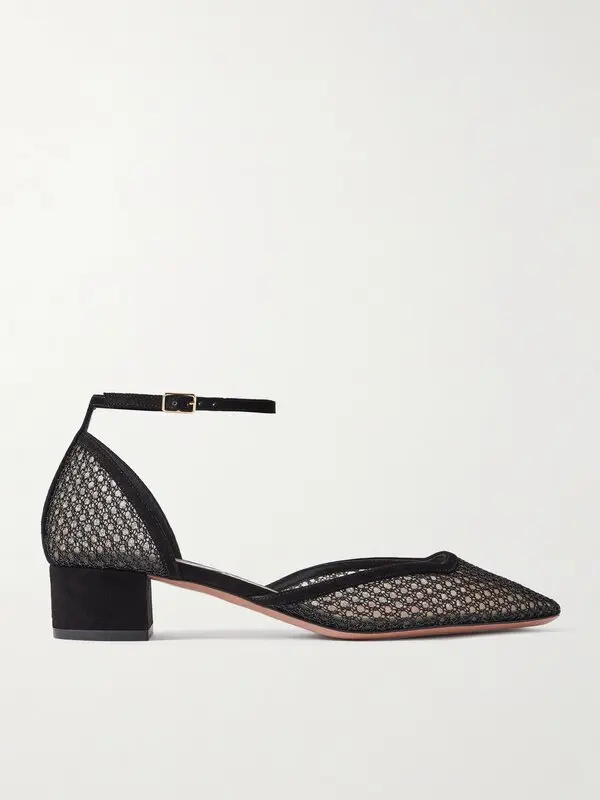 AQUAZZURA Asha 35 Suede-trimmed Mesh Pumps - Black