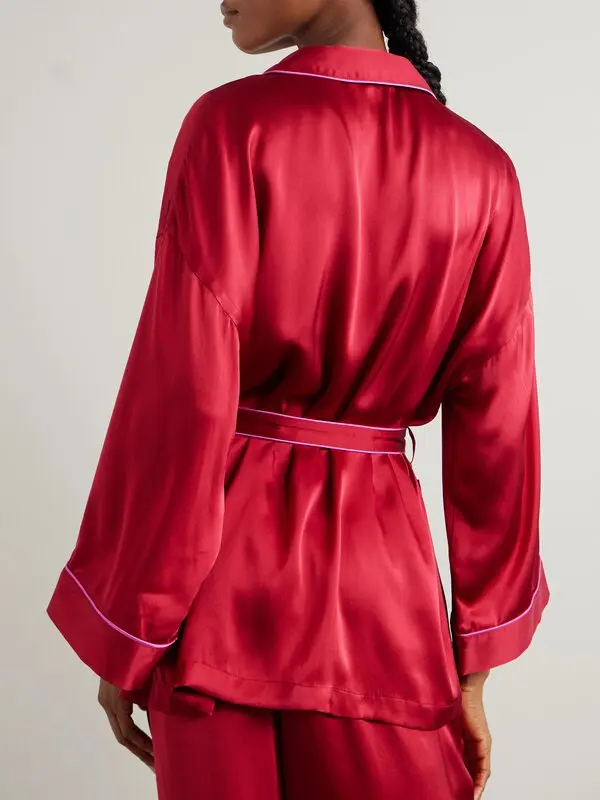 Skin Joy Piped Silk-satin Robe